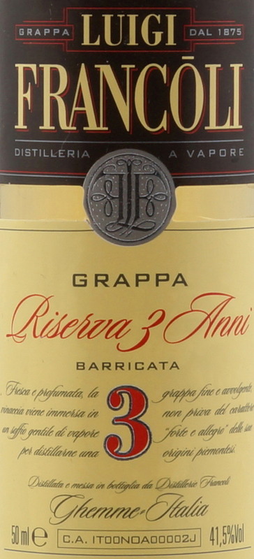 Grappa Riserva 3 Anni von Francoli aus dem Piemont