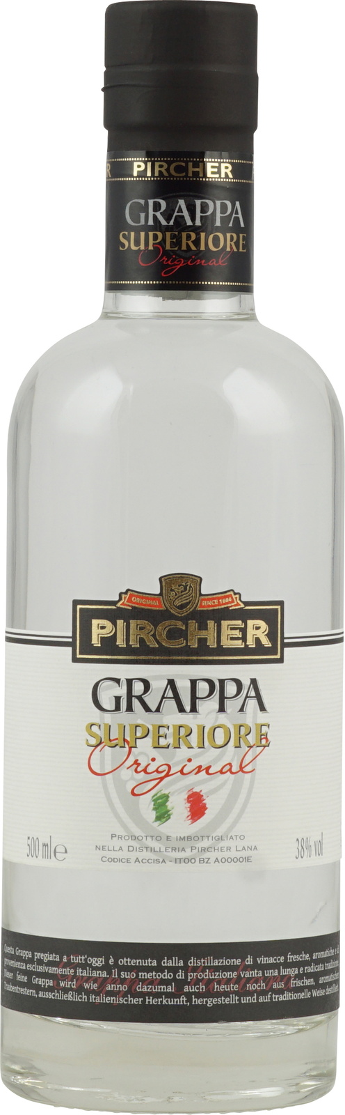 Pircher Grappa Superiore Oiginal mit 38% Vol. und 500ml